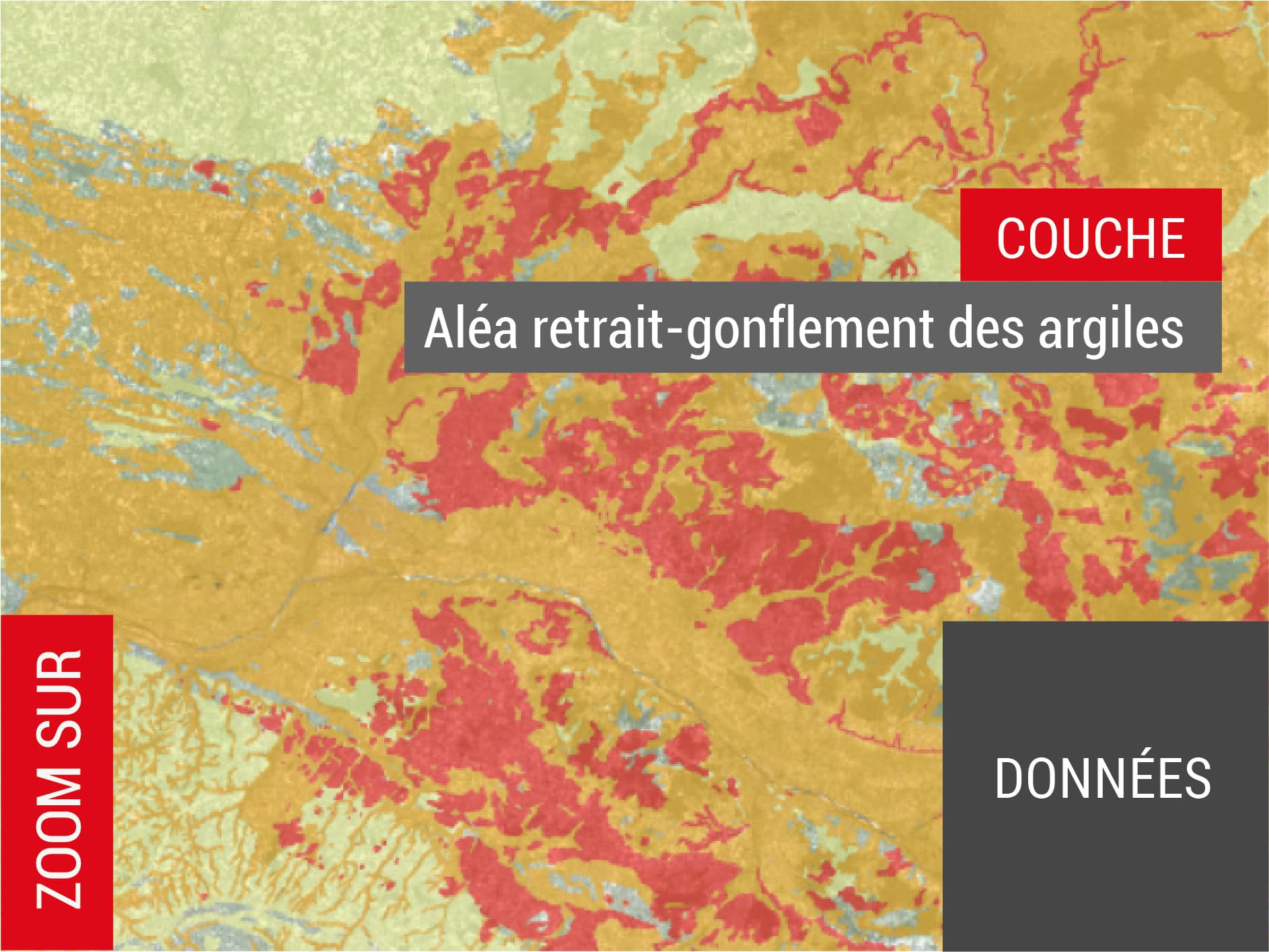 Zoom sur la couche Aléa retrait-gonflement des argiles - Géofoncier